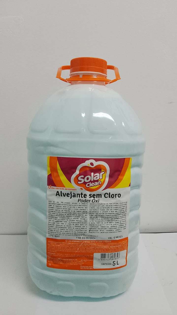 ALVEJANTE SEM CLORO SOLAR CLEAR 5L - JUPLAST & Cia